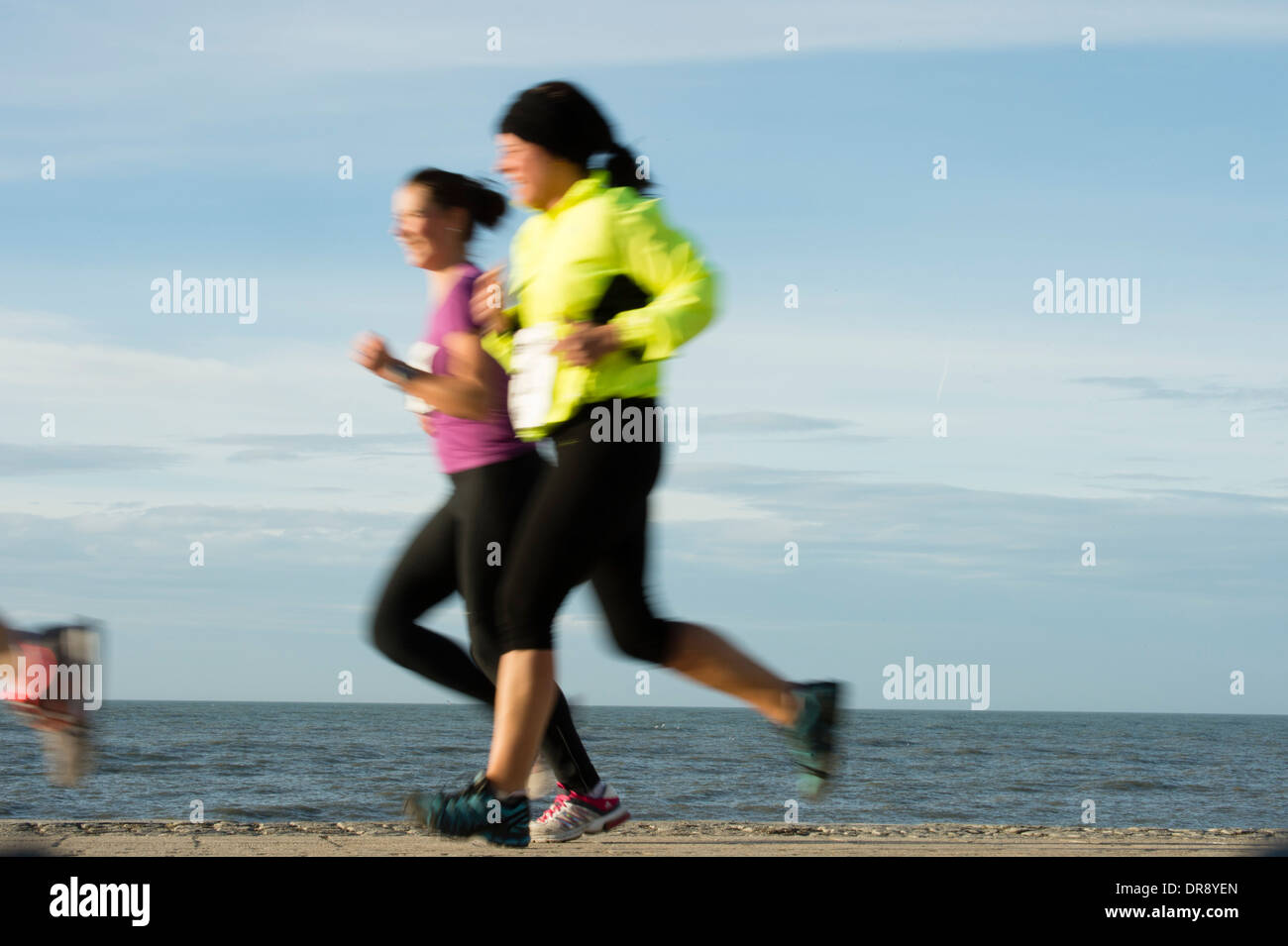 Motion blur: Women running jogging competing in the Aberystwyth 10k ...
