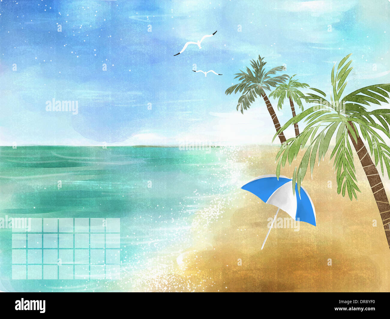 illustration calendar template featuring beach Stock Photo - Alamy