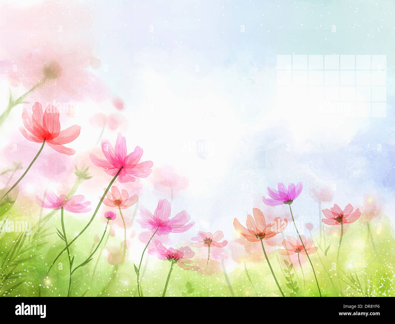 illustration calendar template featuring pink flowers Stock Photo - Alamy