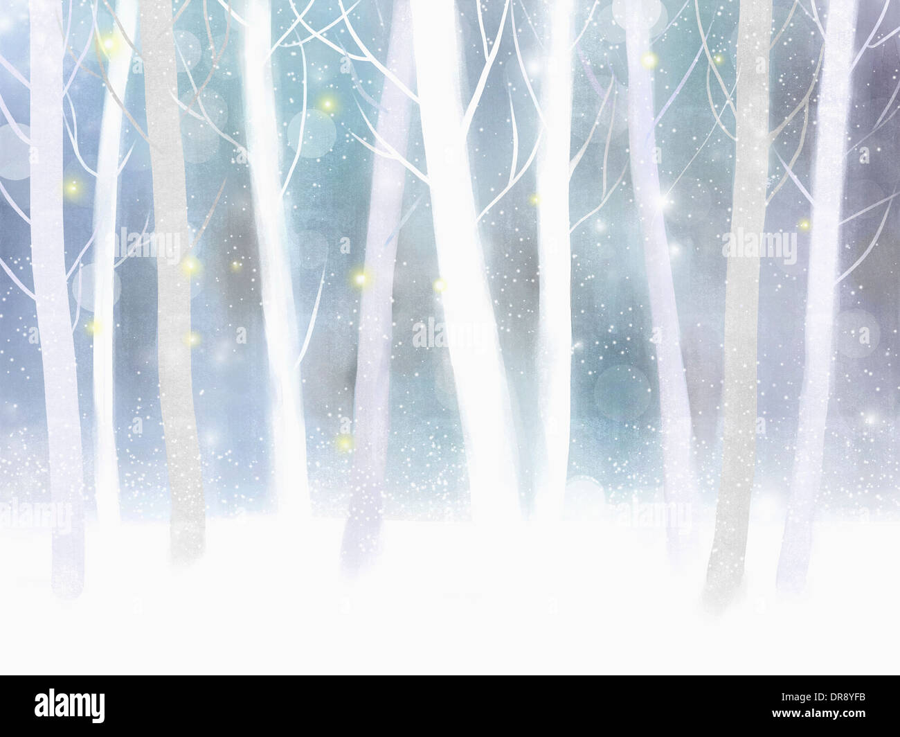 illustration scenery of winter trees Stock Photo - Alamy