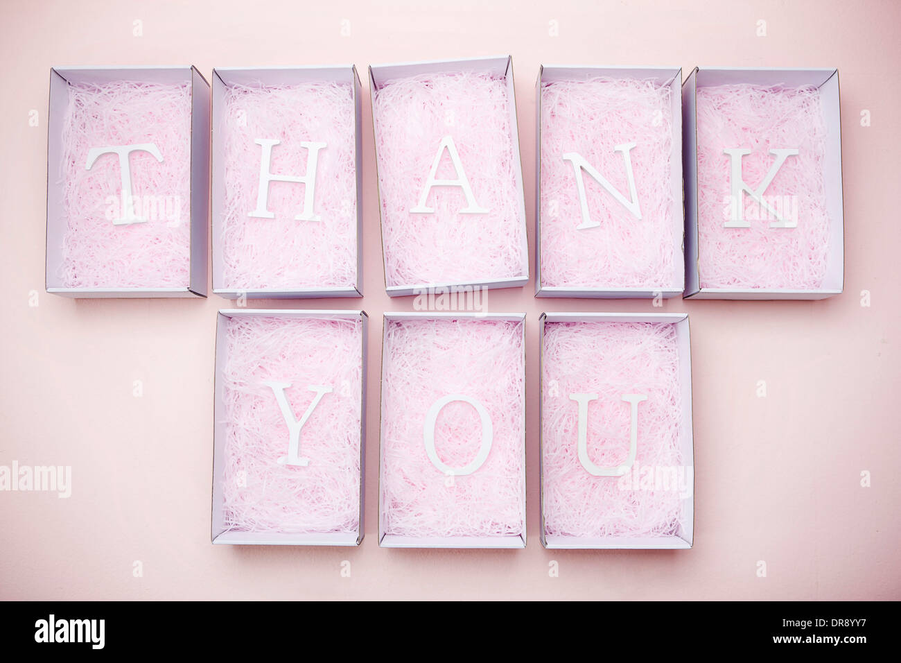 boxes filled with letters saying thank you Stock Photo - Alamy