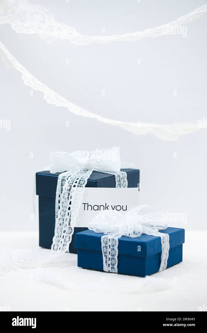 a thank you note with gift boxes Stock Photo - Alamy