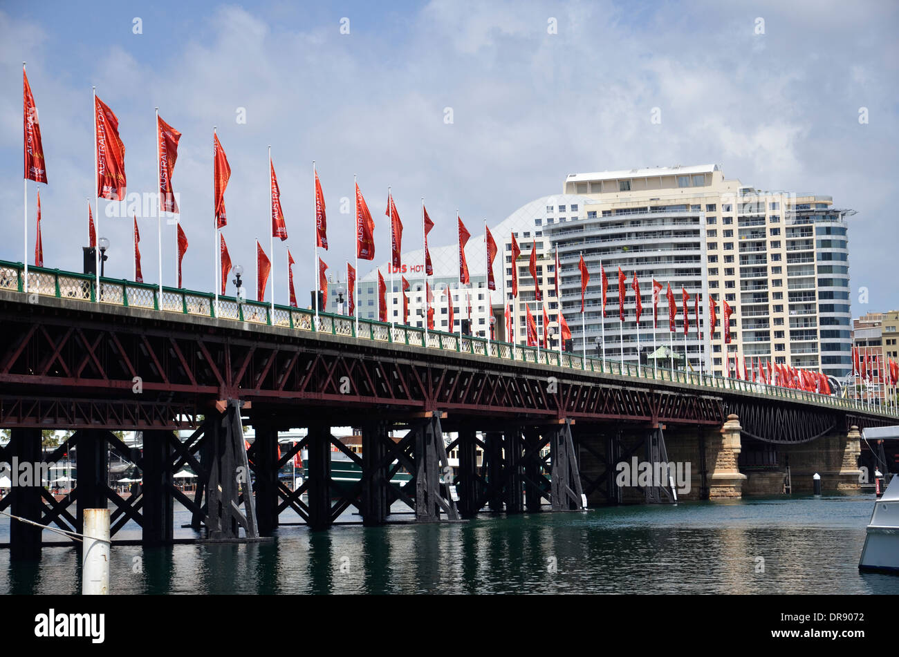 Pyrmont Bridge over Darling Harbour in Sydney, Australia Stock Photo ...
