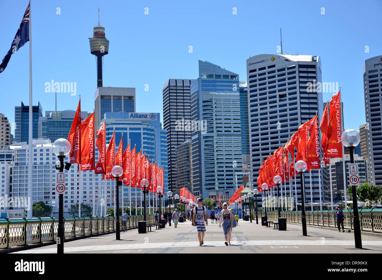 Pyrmont Bridge over Darling Harbour in Sydney, Australia Stock Photo ...