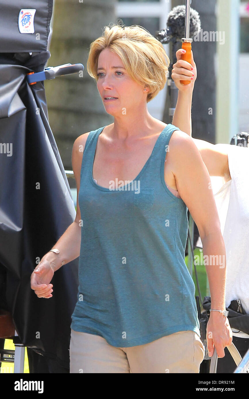 Emma Thompson is seen shooting her new film 'Love Punch' at the ...