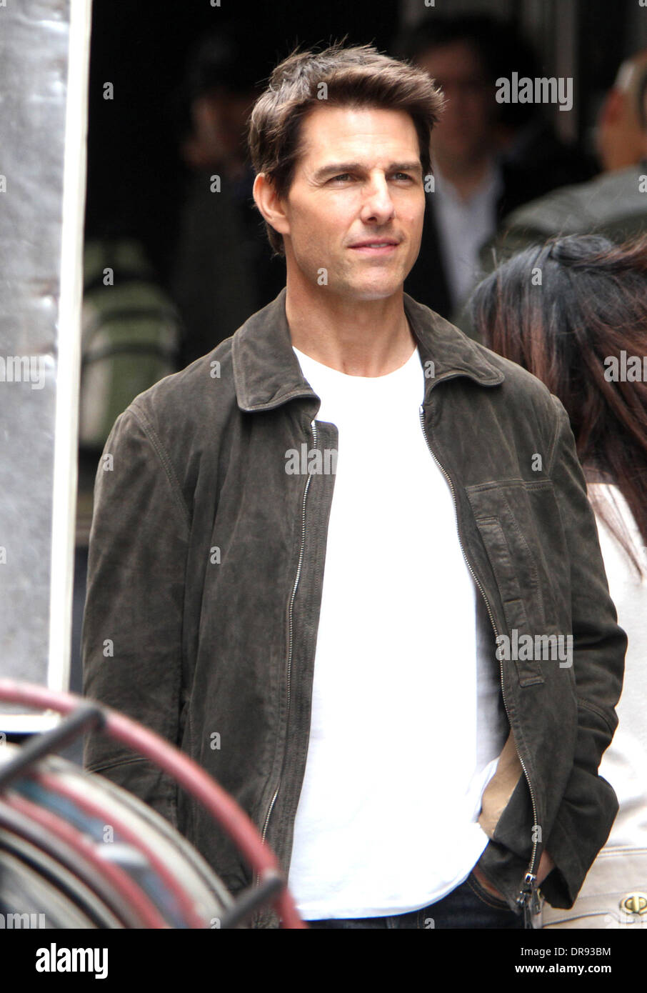 Tom Cruise filming on the set of 'Oblivion' at the foot of the Empire ...