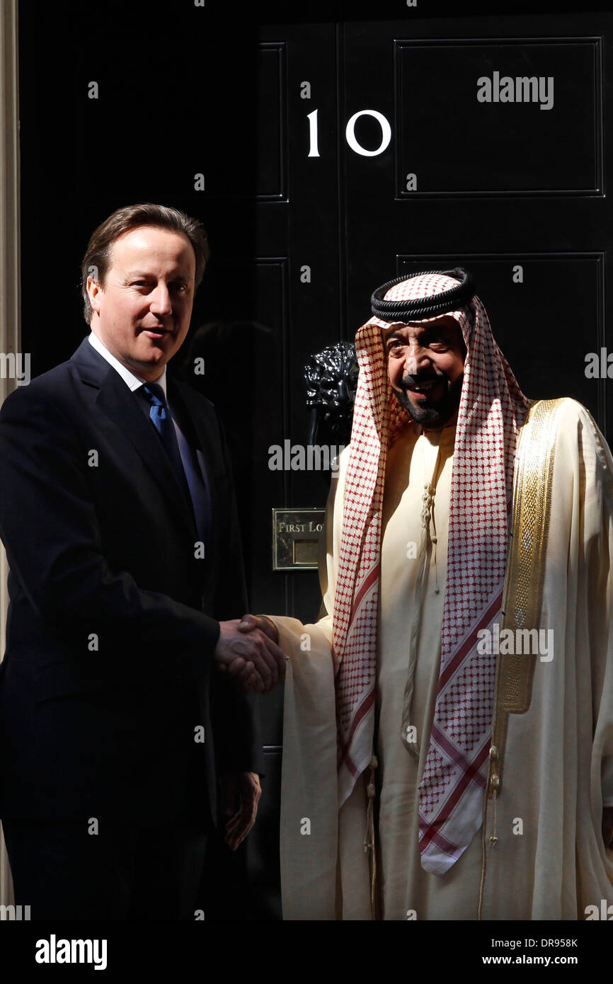 United Arab Emirates (UAE) President Sheikh Khalifa Al-Nahyan (R) is ...