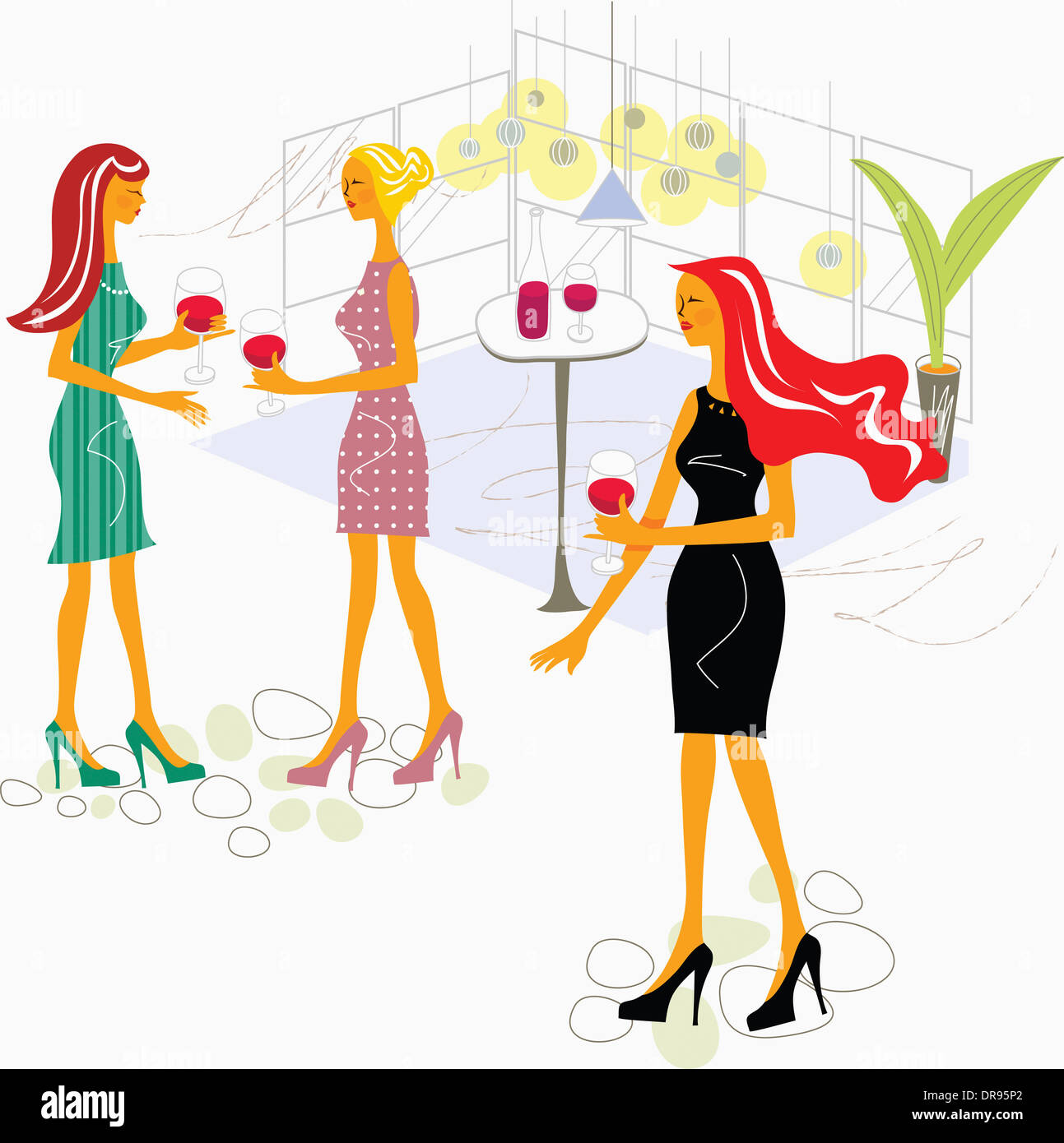 illustration of girls in a party Stock Photo - Alamy