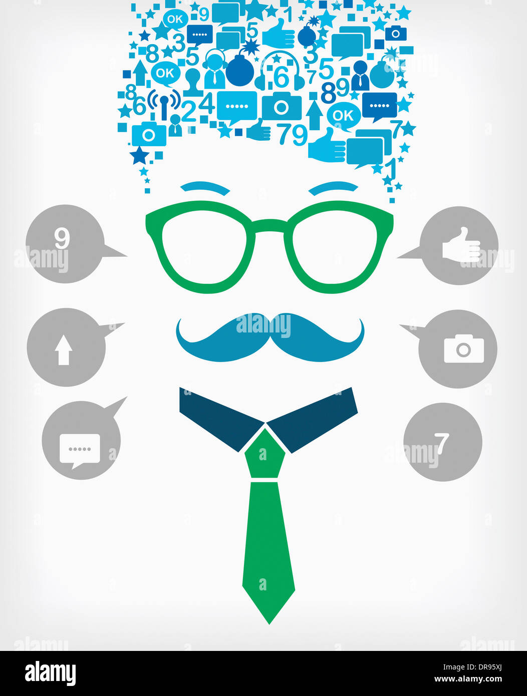 illustration of human hair filled with icons Stock Photo - Alamy