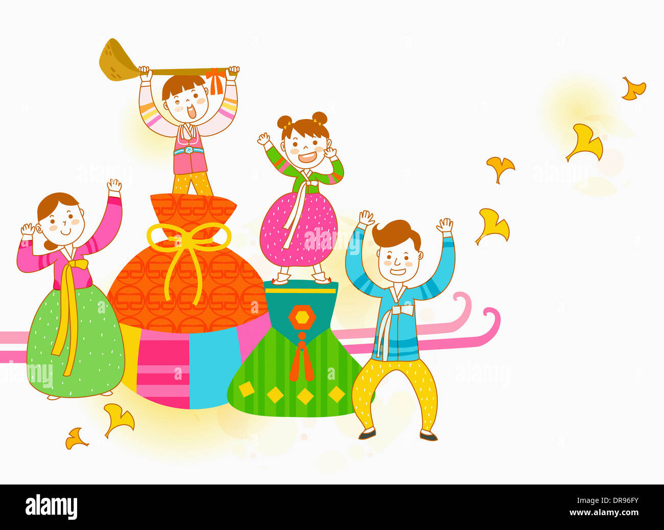 illustration of a family in Chuseok Stock Photo - Alamy