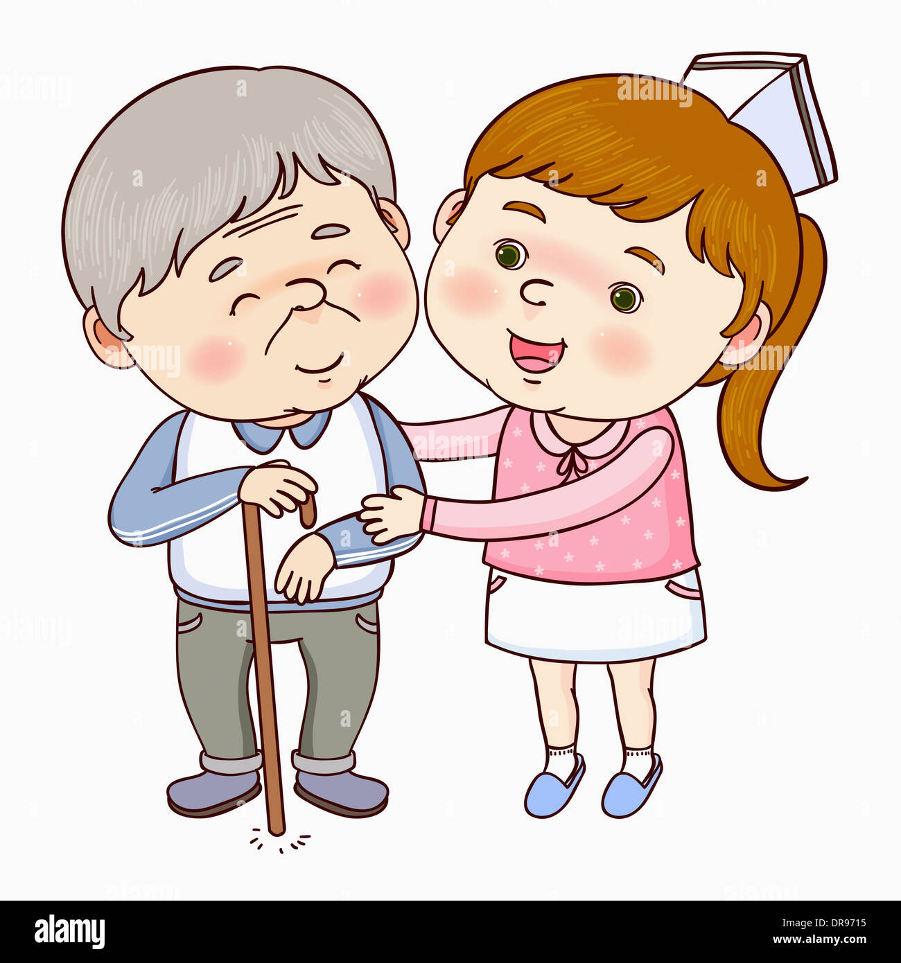 illustration of a nurse helping an old man Stock Photo - Alamy