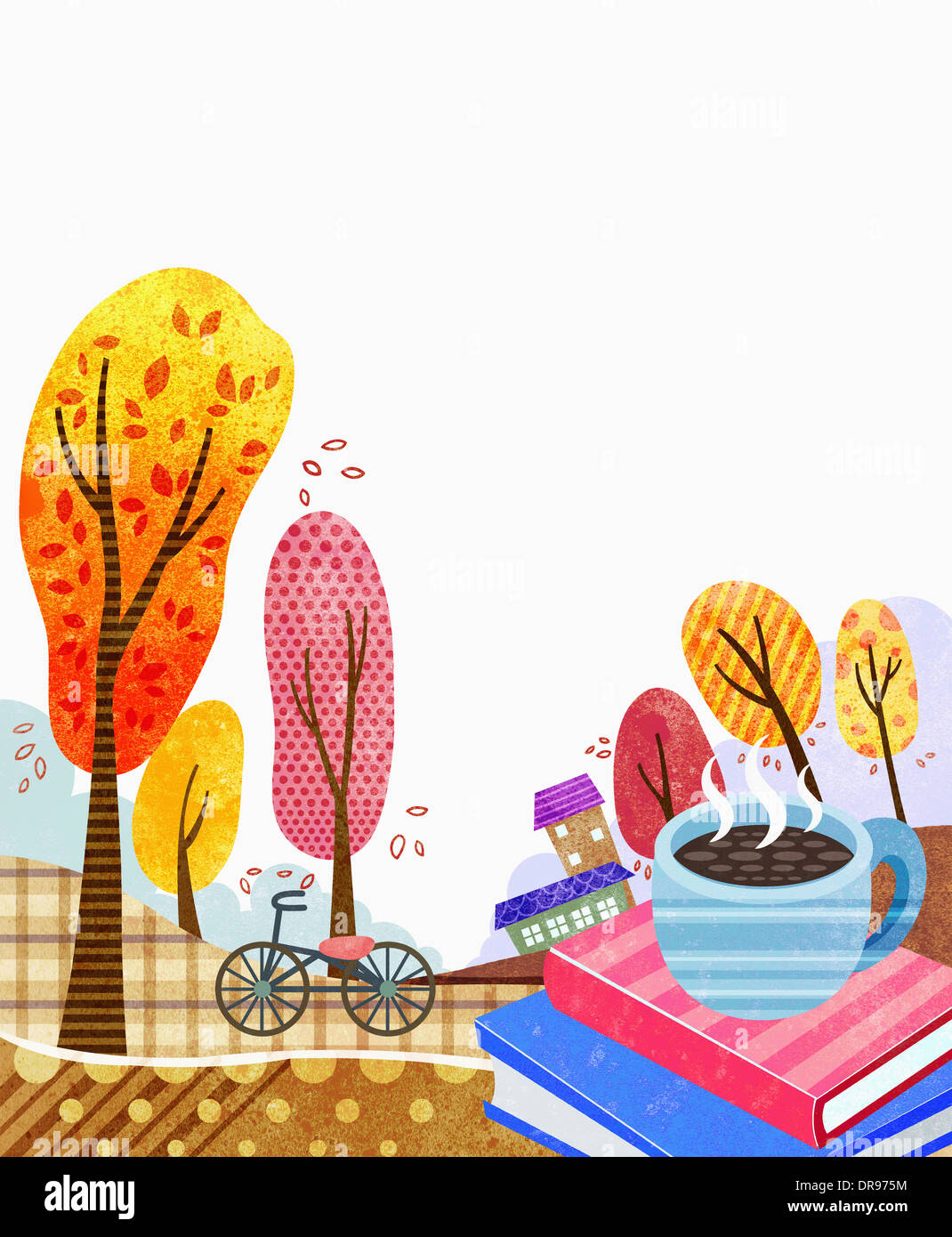 illustration of memo template featuring autumn trees Stock Photo - Alamy