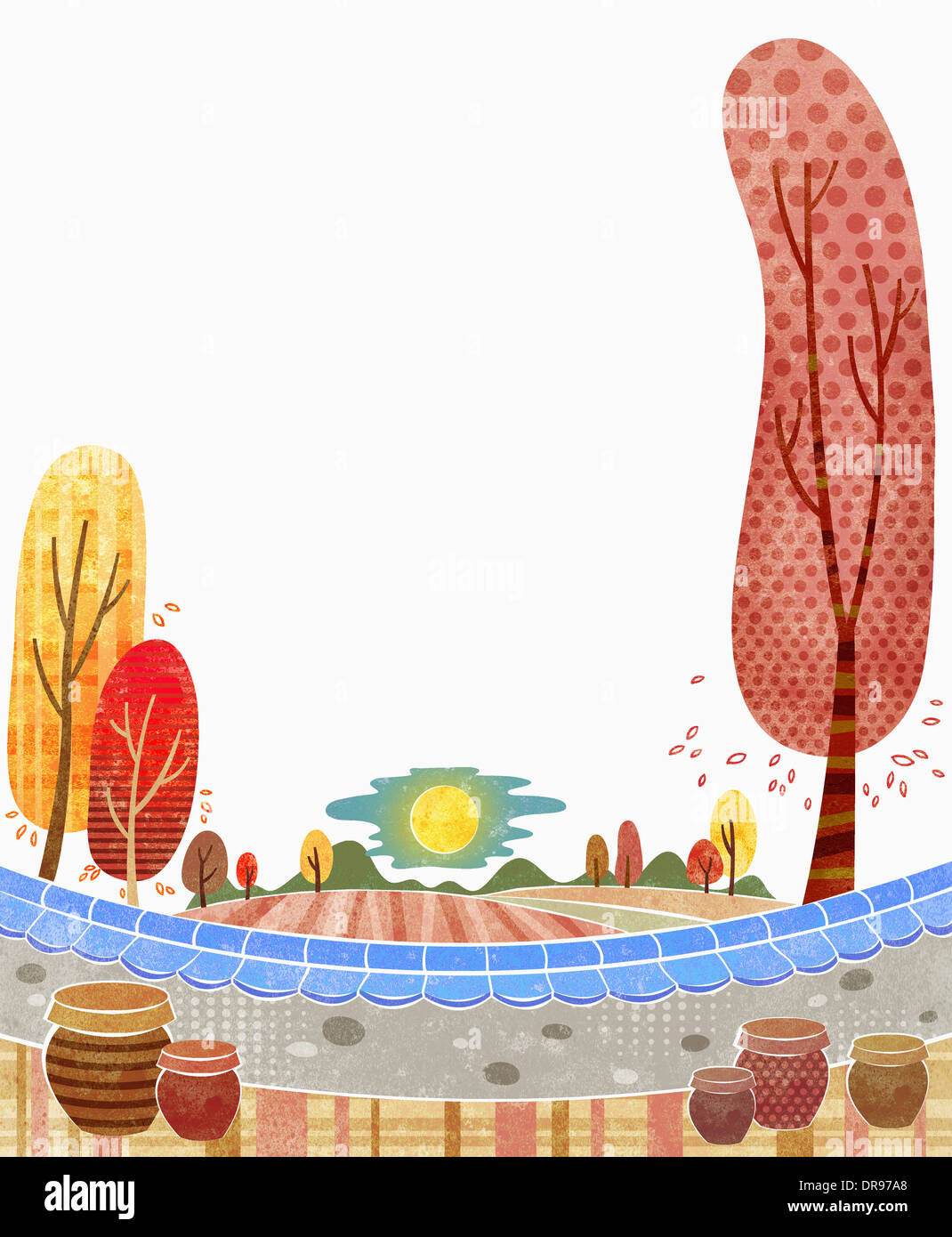 illustration of memo template featuring autumn trees Stock Photo - Alamy