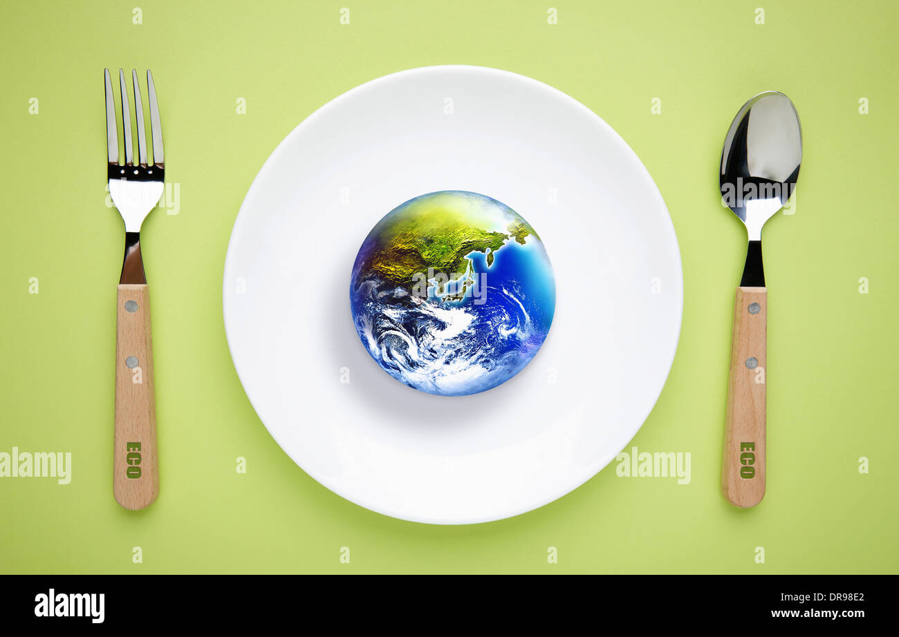the globe on a food plate Stock Photo - Alamy