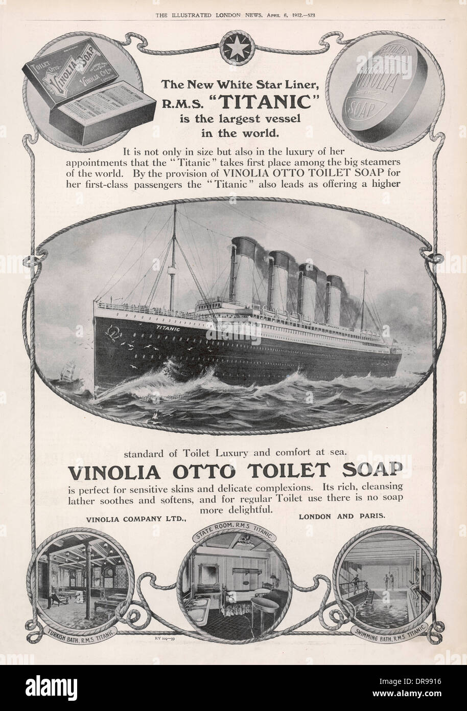 Vinolia Soap promotion featuring RMS Titanic Stock Photo - Alamy