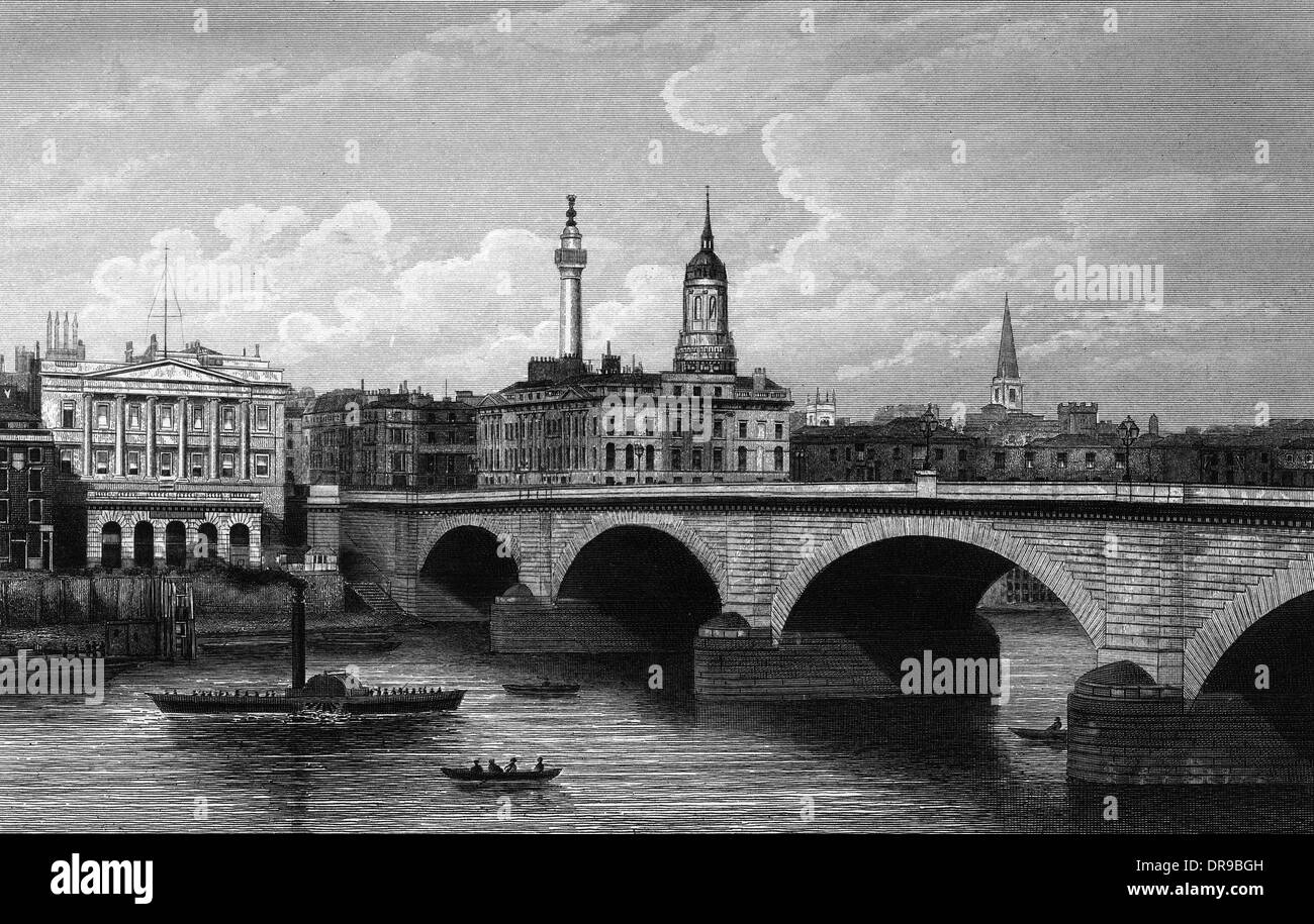 The monument and london bridge circa hi-res stock photography and ...