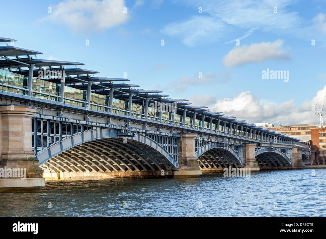 New, modern Blackfriars railway station and bridge with solar energy ...