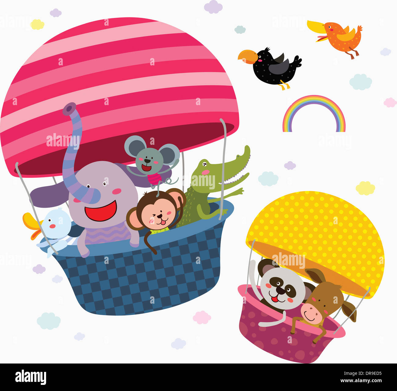 illustration of animals on a hot air balloon Stock Photo - Alamy