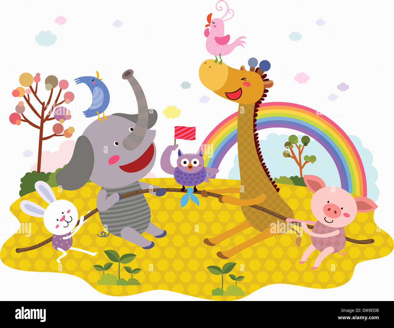 illustration of animals playing together Stock Photo - Alamy