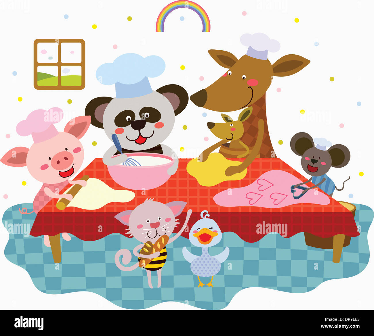 illustration of animals baking together Stock Photo - Alamy