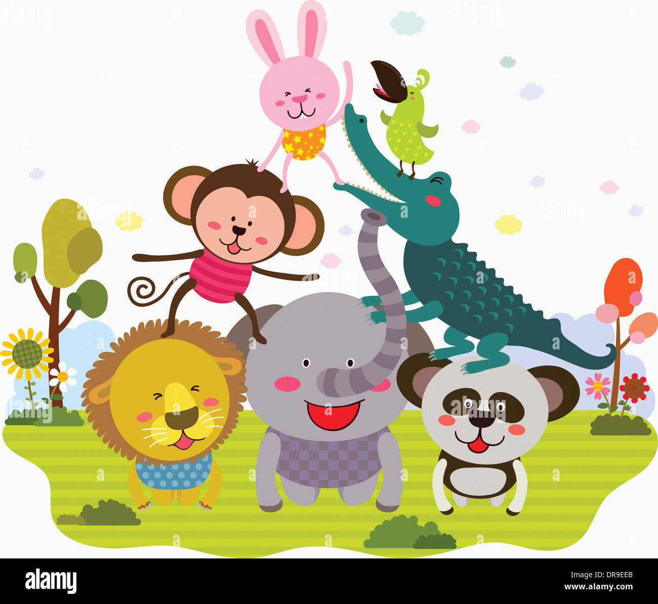 illustration of animals doing human pyramid Stock Photo - Alamy