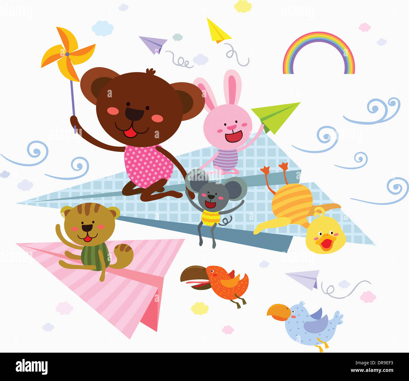 illustration of animals flying on paper plane Stock Photo - Alamy