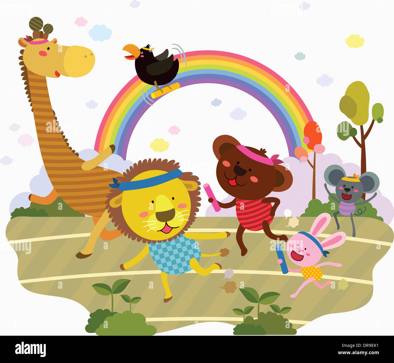 illustration of animals racing together Stock Photo - Alamy