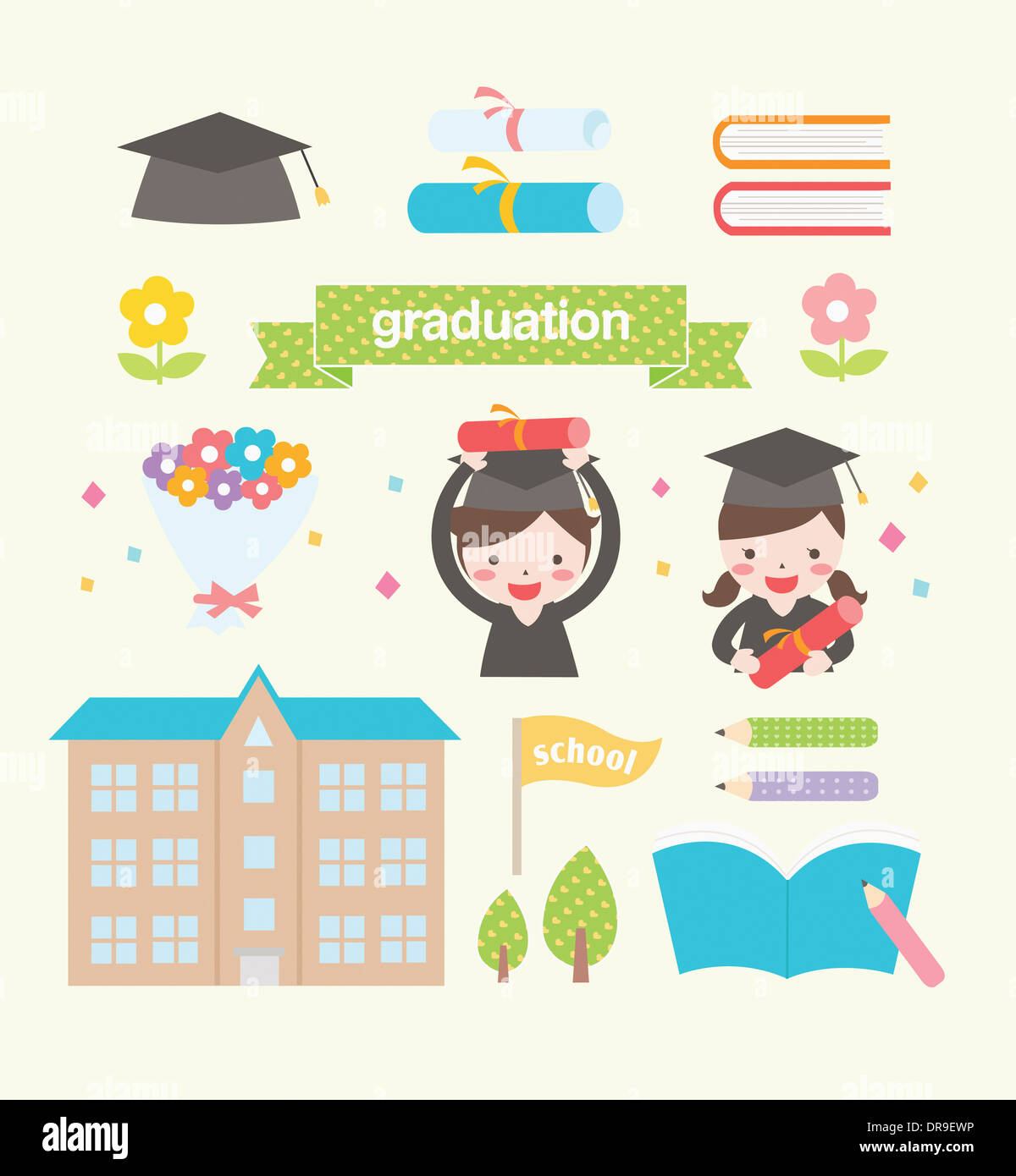an illustration of images related to graduation Stock Photo - Alamy