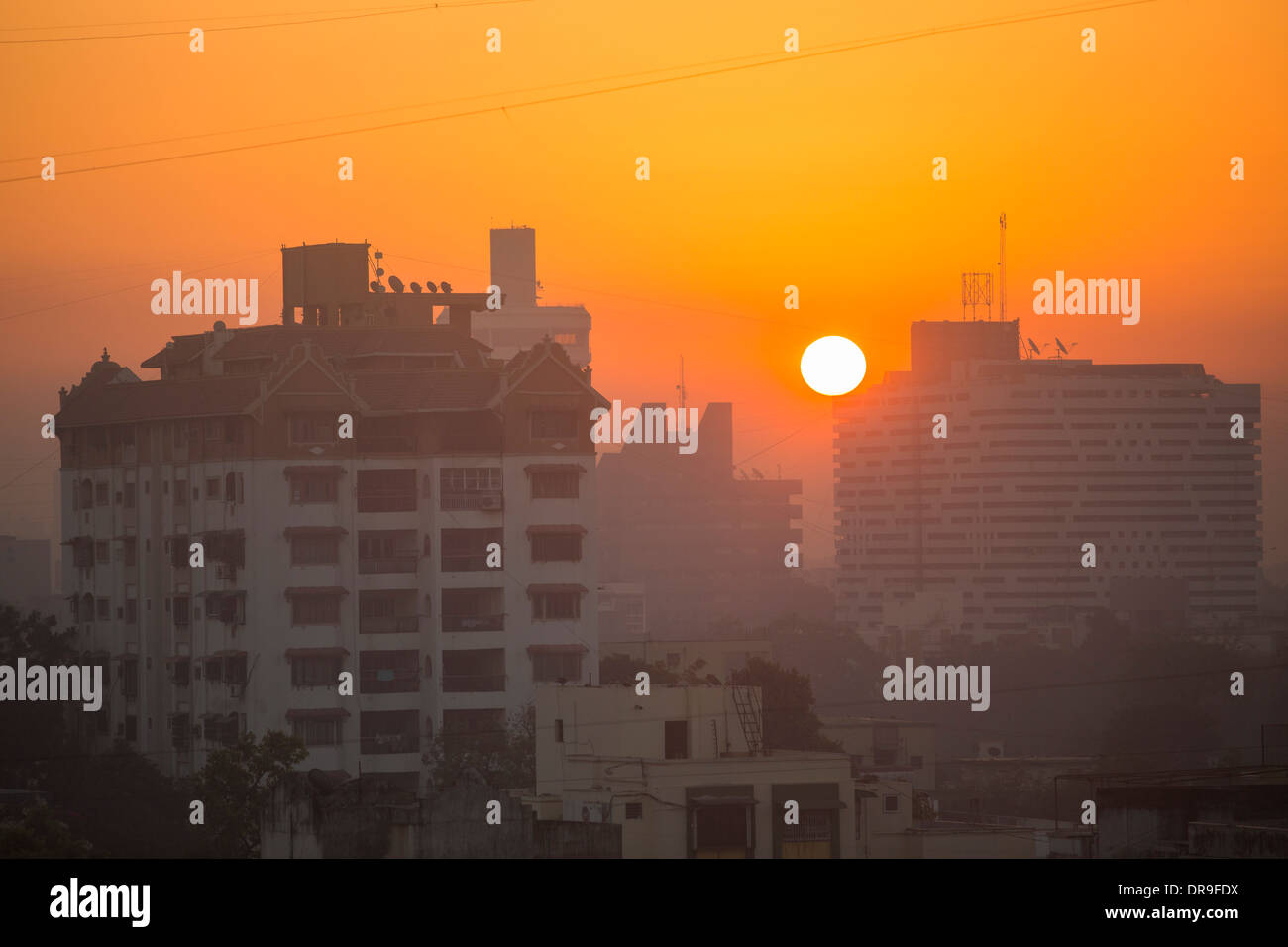 Sunrise over Ahmedabad; India, showing the poor air quality Stock Photo ...