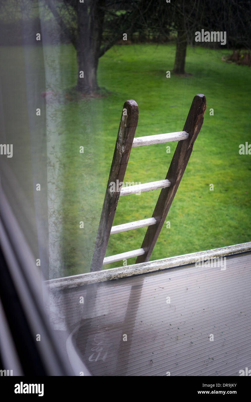Ladder left with access to upstairs window exposing security risk ...