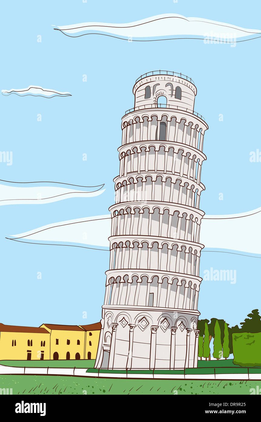 illustration of leaning tower of Pisa Stock Photo - Alamy