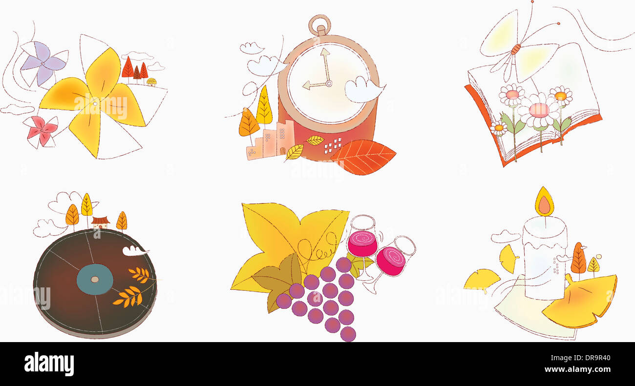 illustration of icon set representing autumn Stock Photo - Alamy