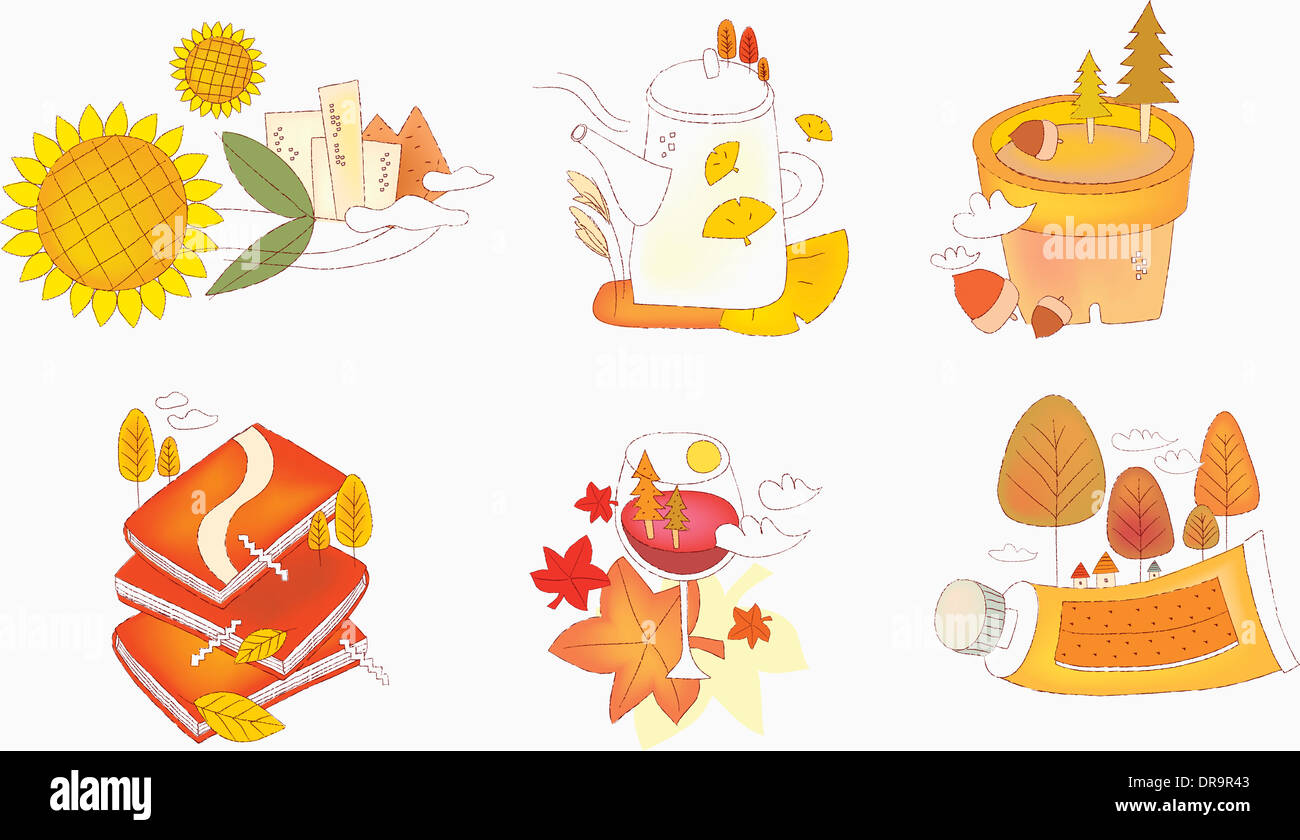 illustration of icon set representing autumn Stock Photo - Alamy