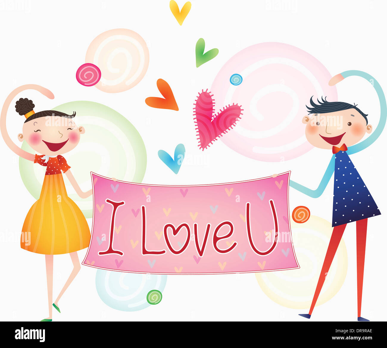 illustration of a loving couple with a message saying I love you Stock ...