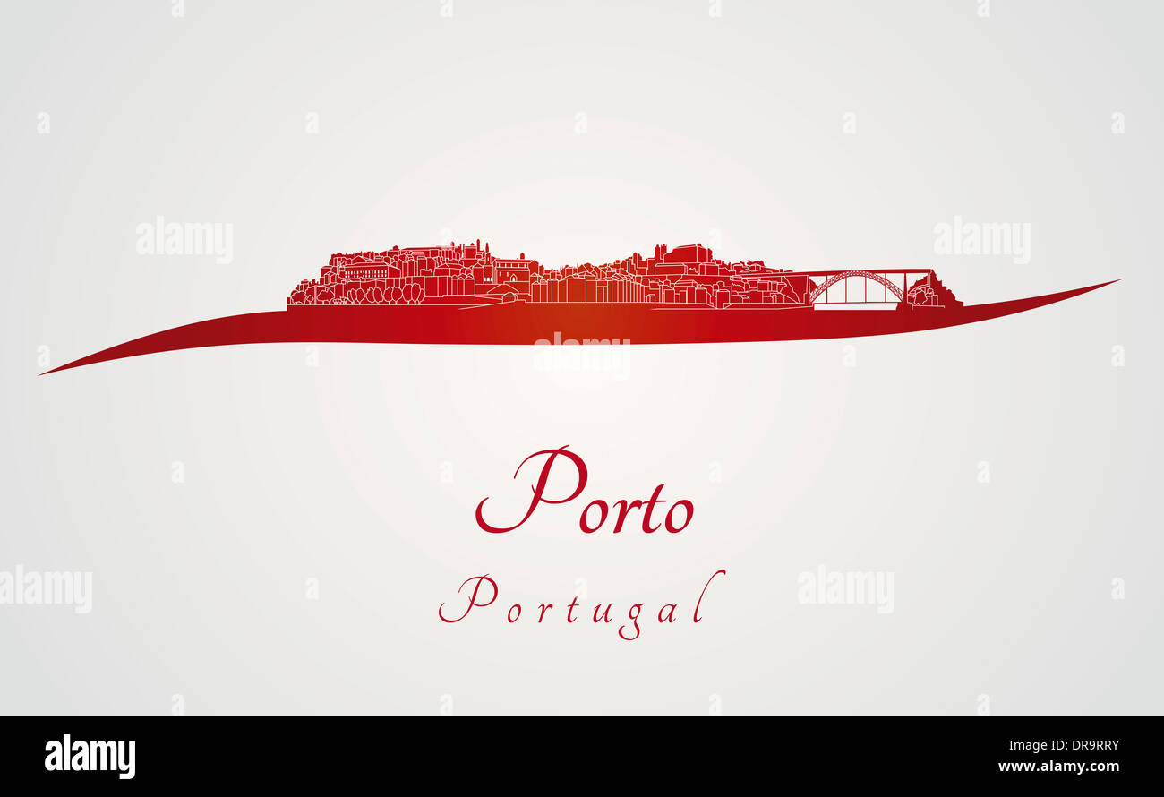 Porto skyline in red and gray background Stock Photo - Alamy