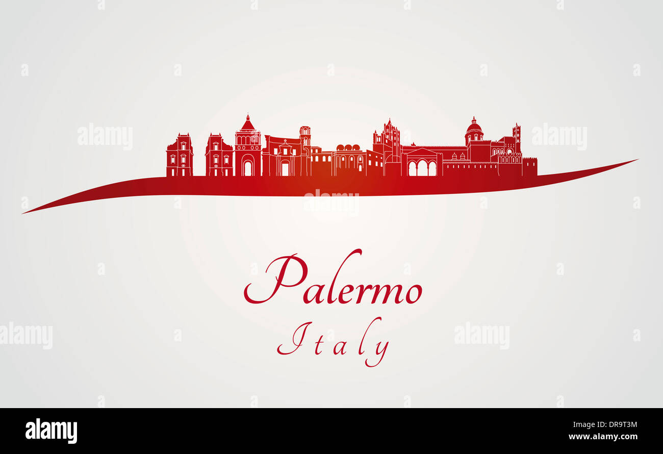 Palermo skyline in red and gray background Stock Photo - Alamy