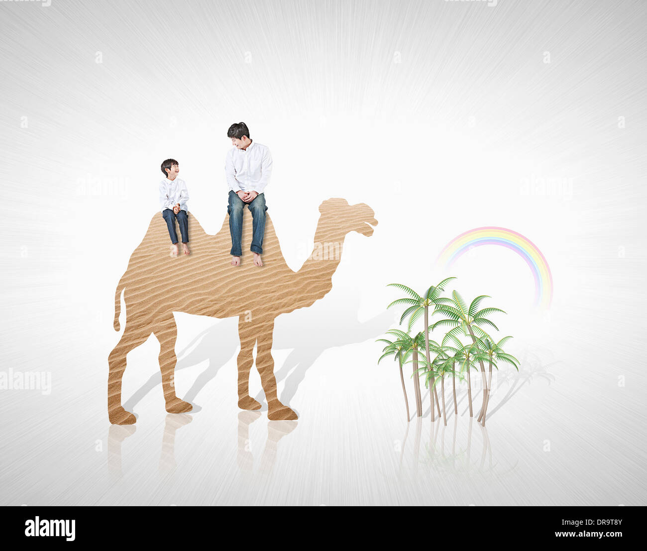 a kid and father with illustrated camel Stock Photo - Alamy