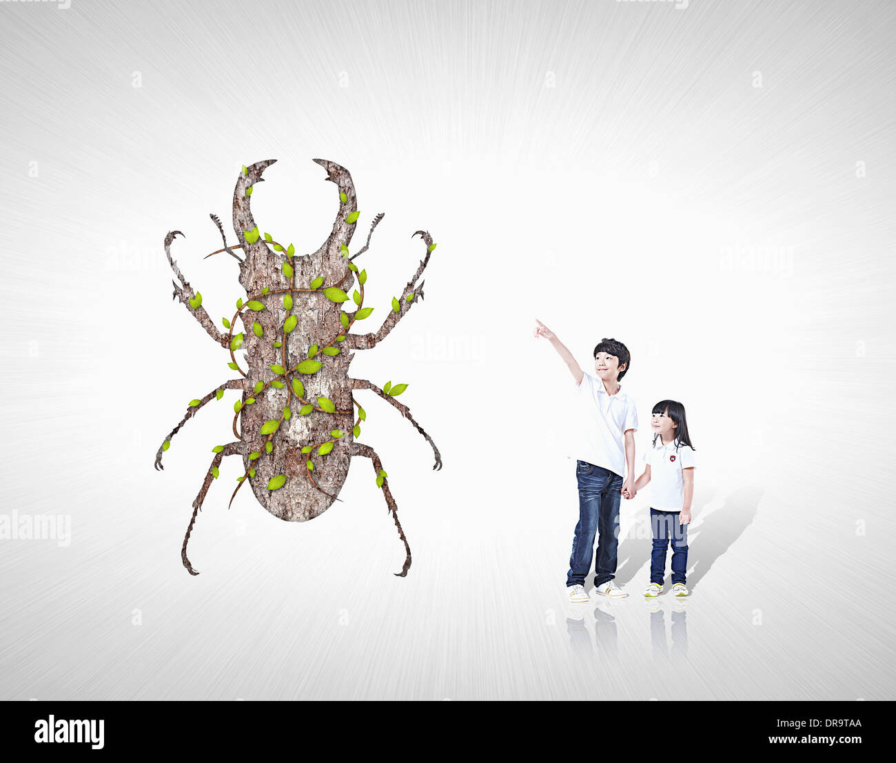 a kid and father with illustrated insect Stock Photo - Alamy