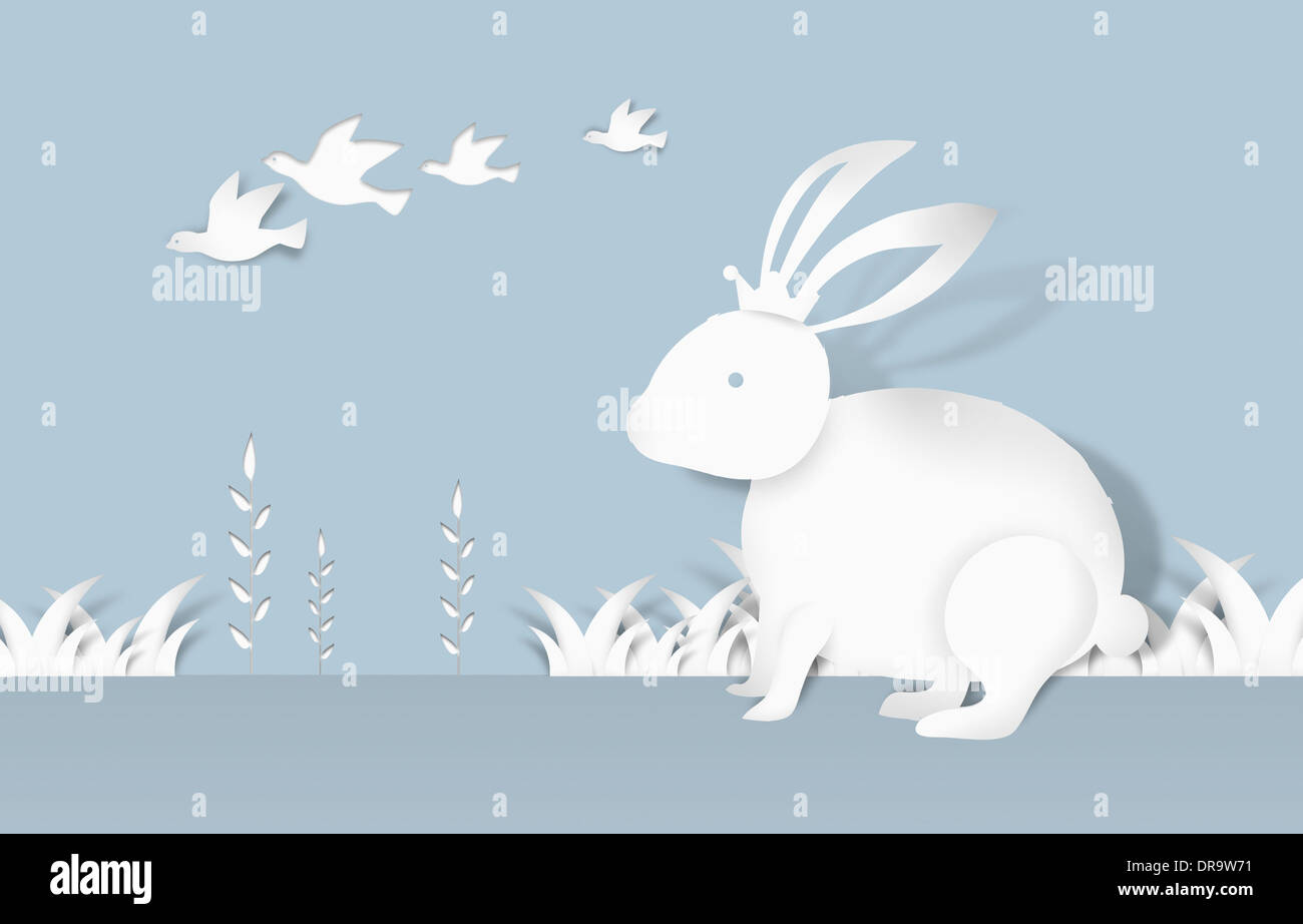 a illustrated rabbit in the field Stock Photo - Alamy