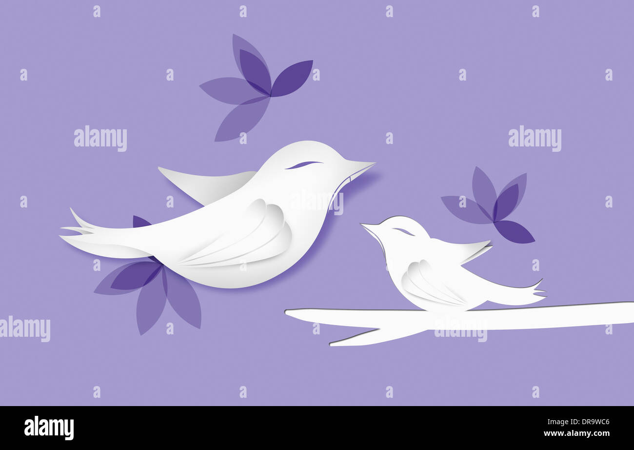 illustrated birds in purple background Stock Photo - Alamy
