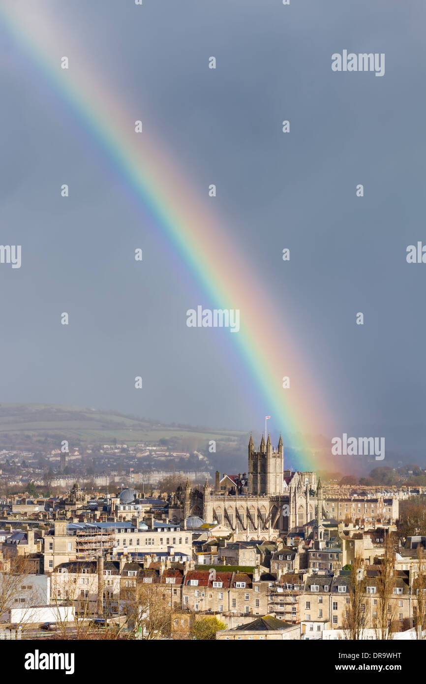 Rainbow in the sky over Bath Abbey in Bath, England, UK Stock Photo - Alamy