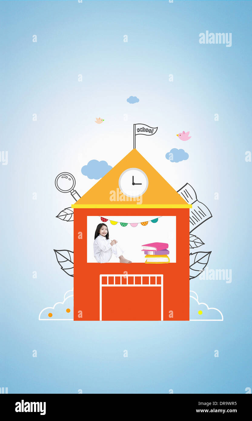 a kid inside illustrated school Stock Photo - Alamy