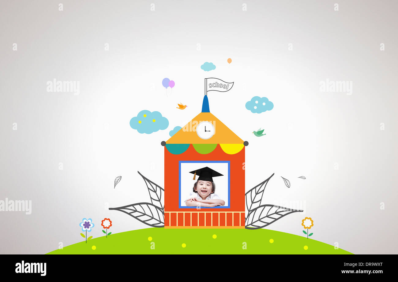 a kid inside illustrated school Stock Photo - Alamy