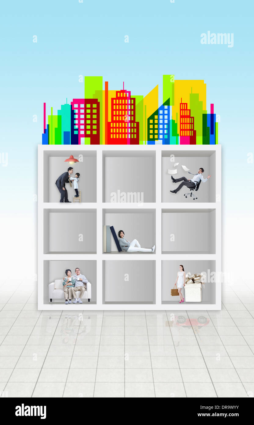 different life styles in different rooms Stock Photo - Alamy