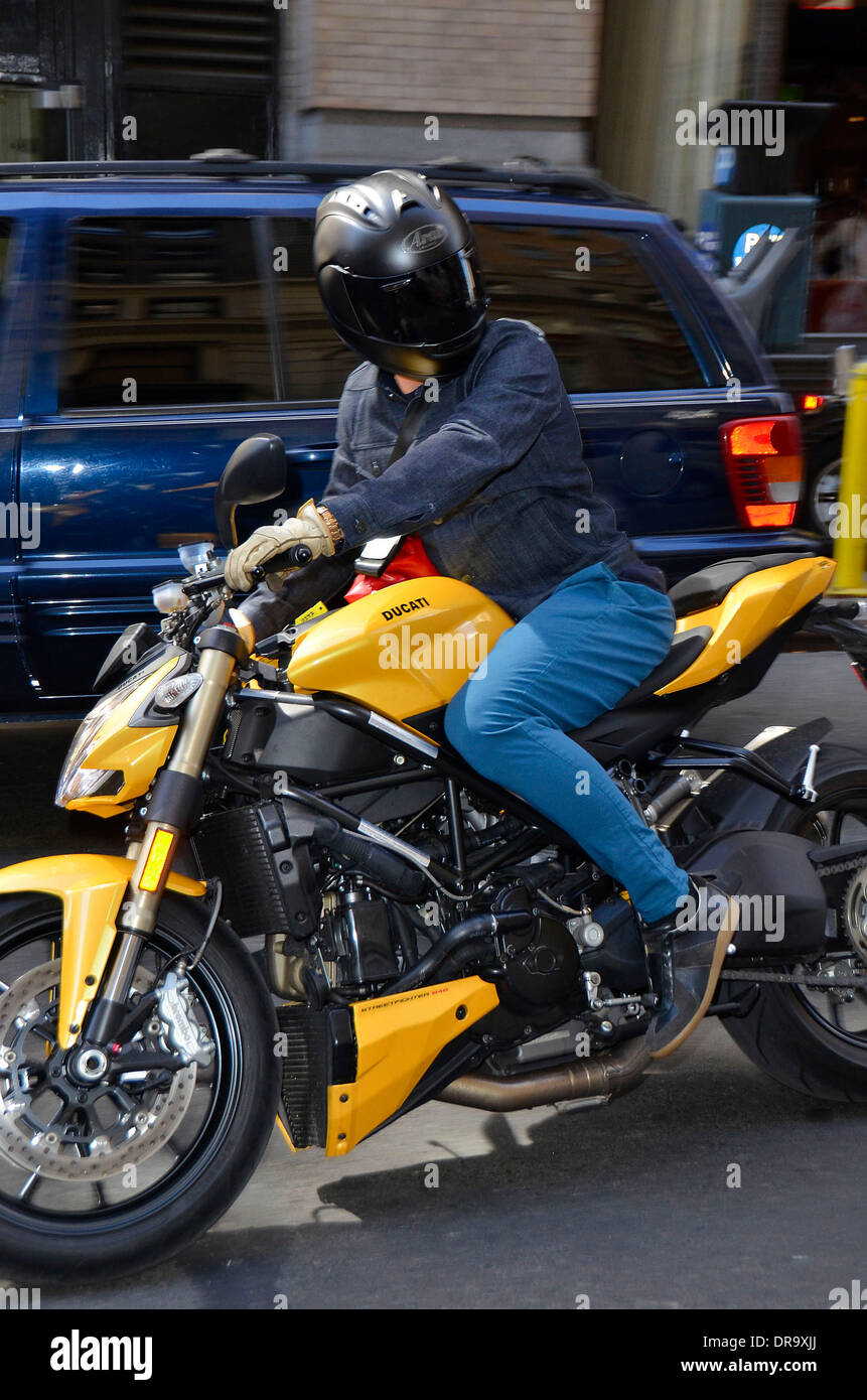 Orlando Bloom leaves his apartment and rides off on his Ducati ...
