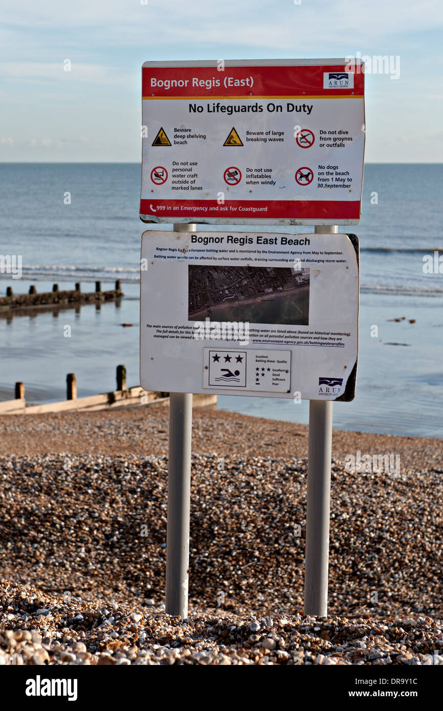 Information sign on Bognor Regis beach, UK Stock Photo - Alamy