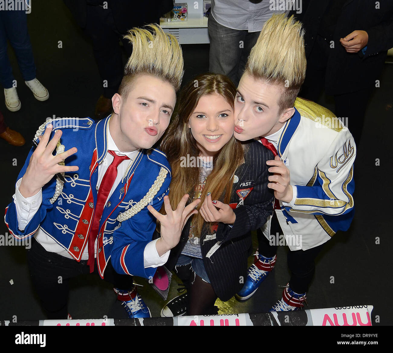John Grimes and Edward Grimes aka Jedward with fan Emily Jade Elliott ...