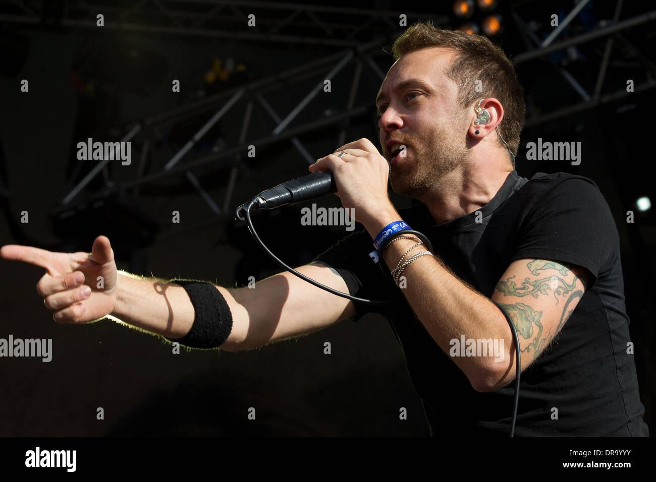 Tim McIlrath of Rise Against performing live on stage during day 2 of ...
