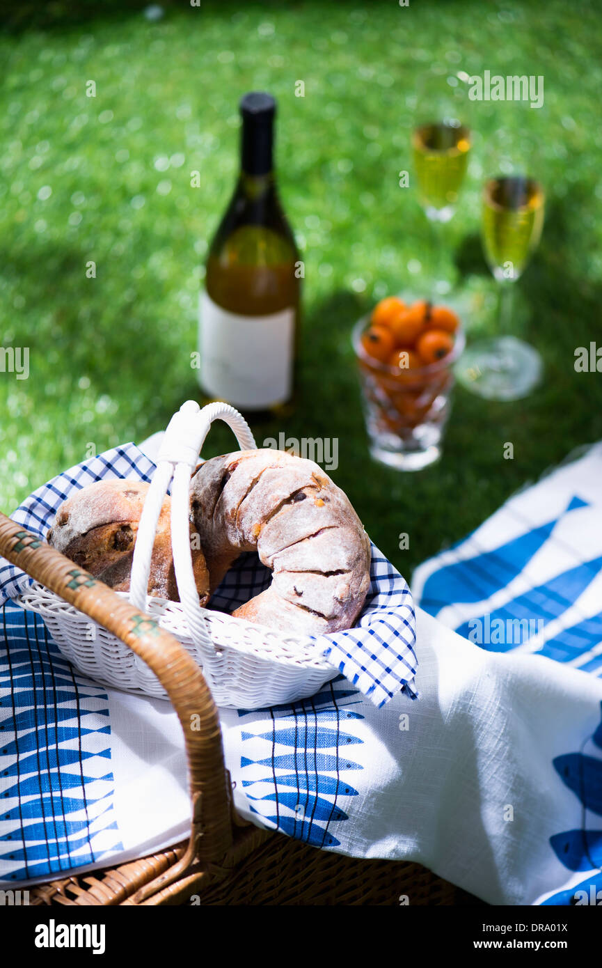 a picnic set spread out on a sheet Stock Photo - Alamy