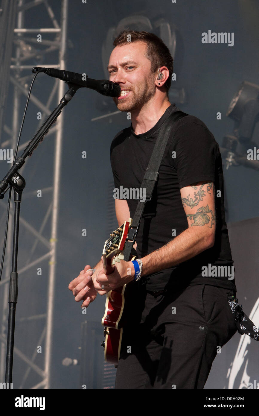 Tim McIlrath of Rise Against performing live on stage during day 2 of ...